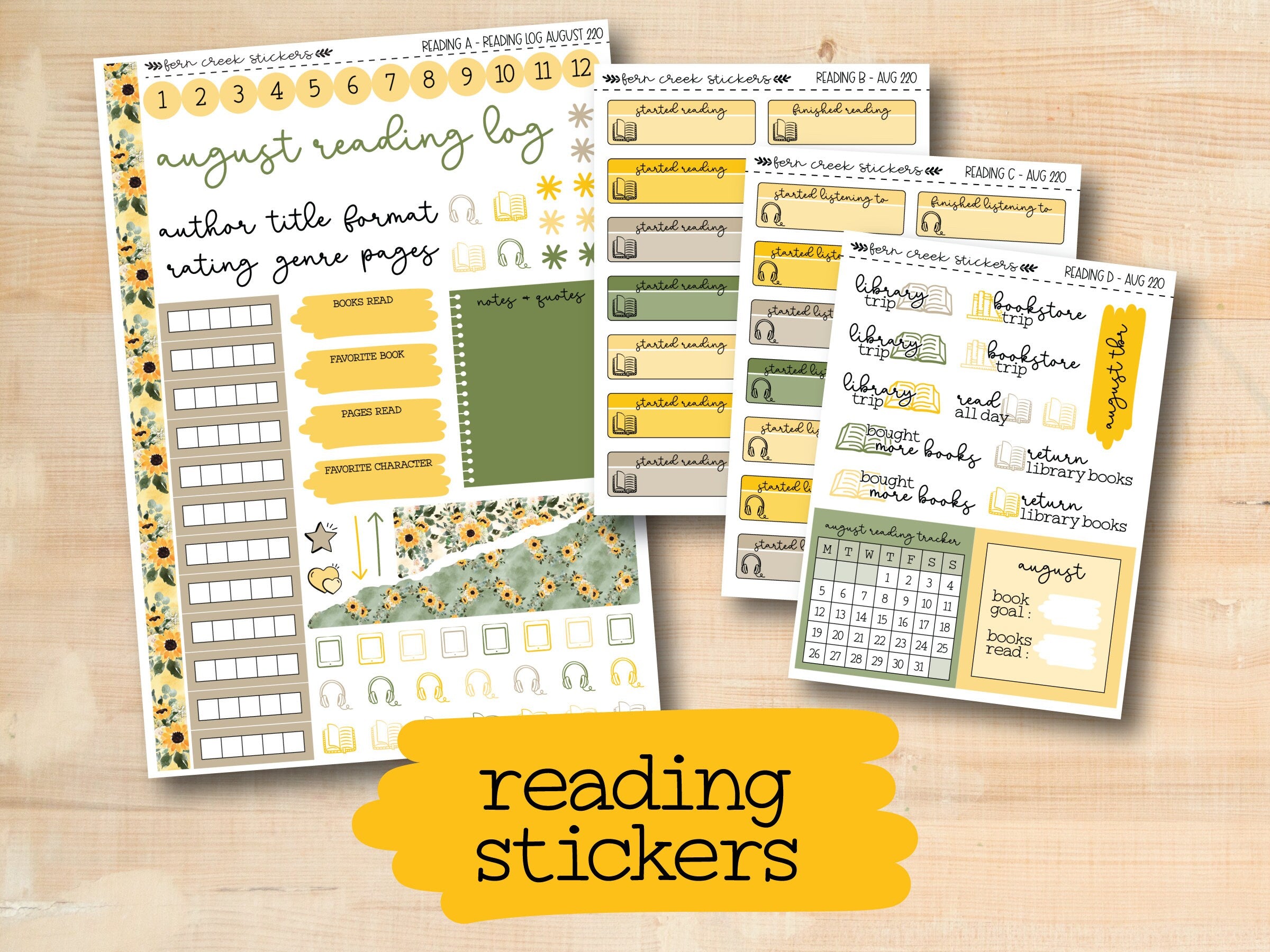 READING-220 || SUNFLOWERS August Reading Log and Monthly Reading Track ...