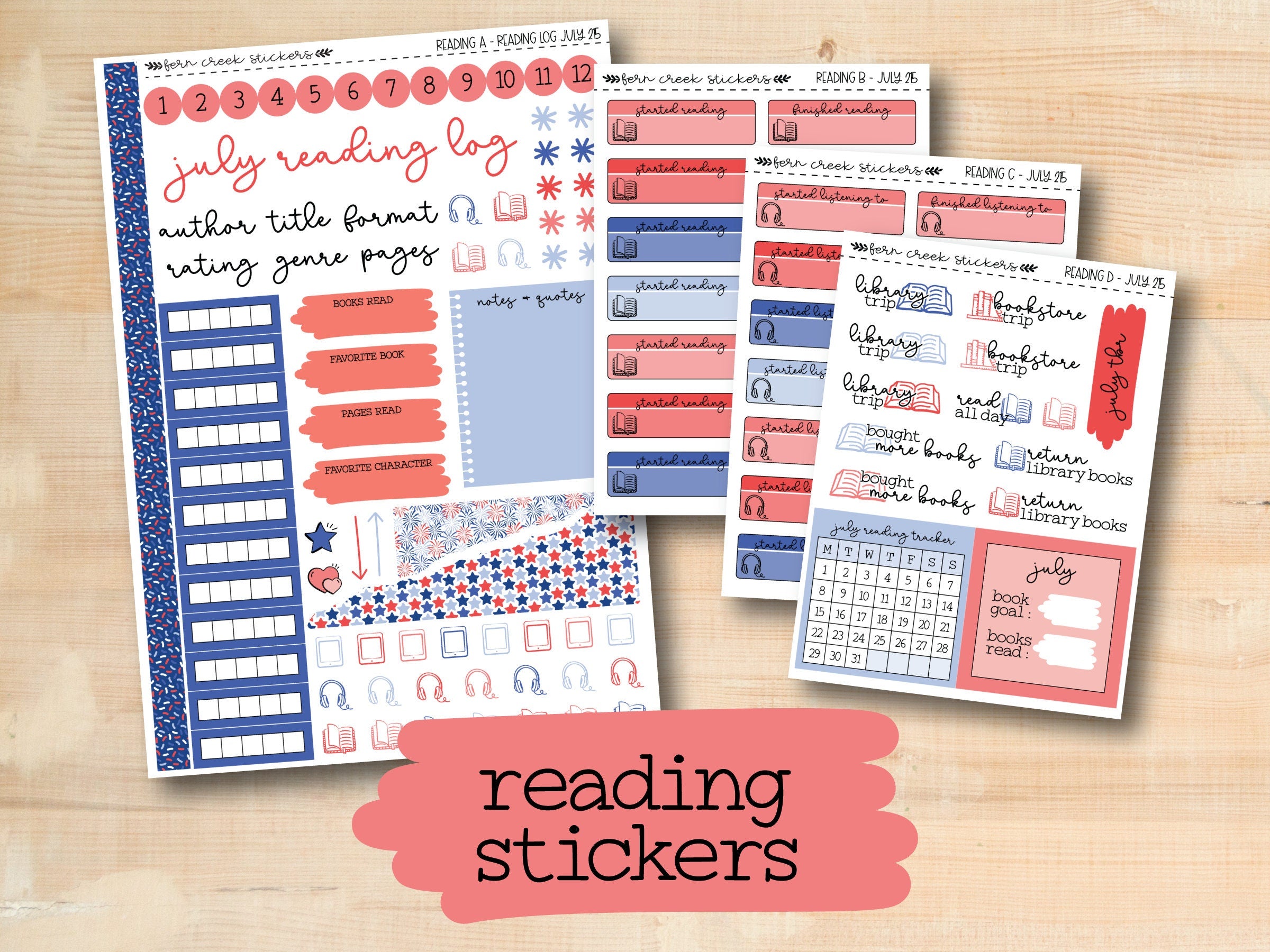 READING-215 || STARS & STRIPES Reading Log and Monthly Reading Tracker ...