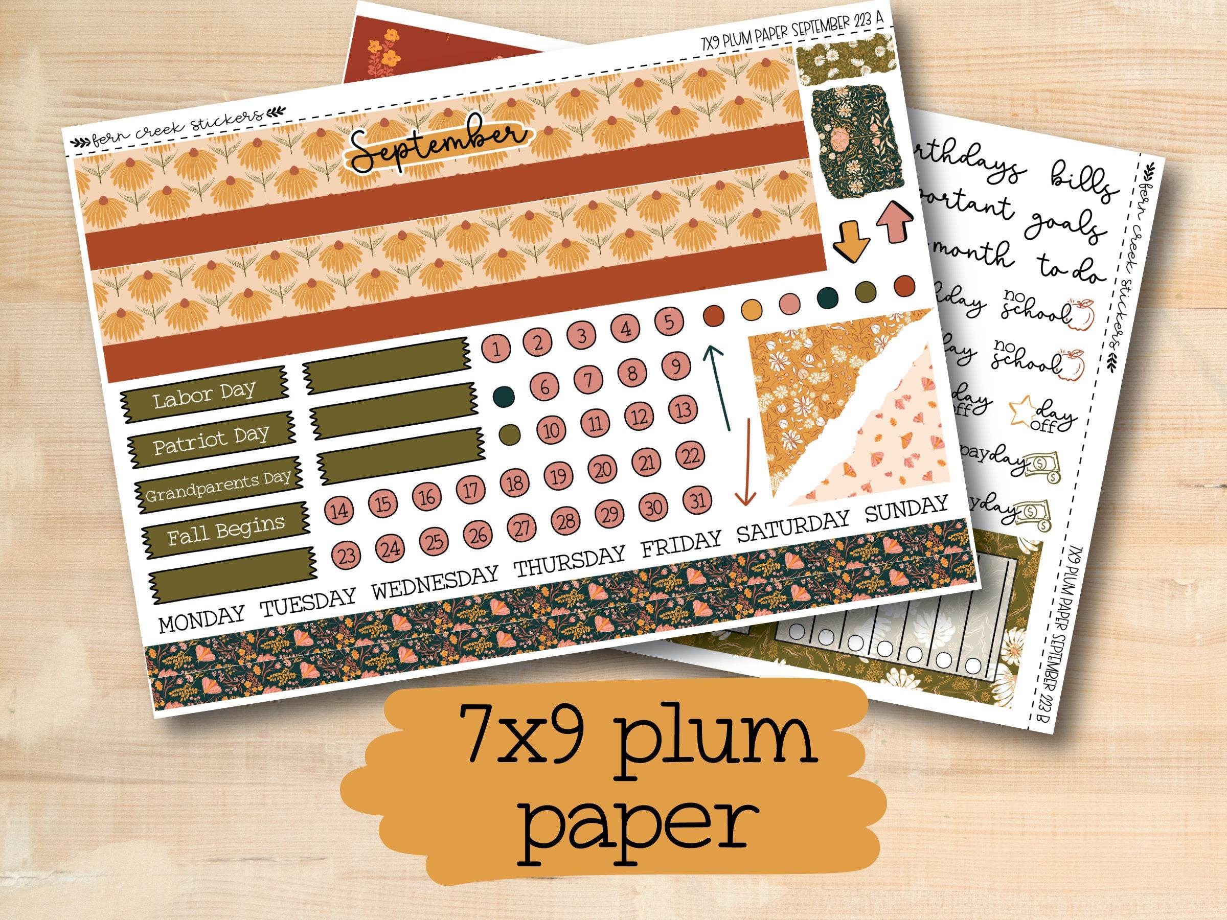 7x9 PLUM-223 || BOHO FALL 7x9 Plum Paper September Monthly Kit – Fern ...